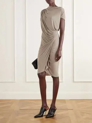 Rick Owens Ares Asymmetric Draped Gathered Stretch-jersey Mini Dress