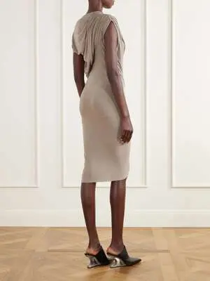 Rick Owens Ares Asymmetric Draped Gathered Stretch-jersey Mini Dress