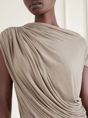 Rick Owens Ares Asymmetric Draped Gathered Stretch-jersey Mini Dress