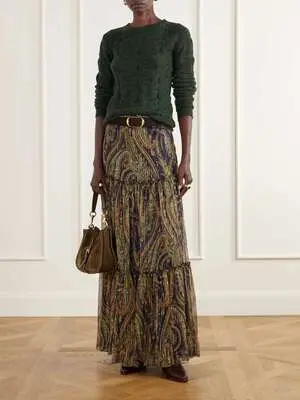 Etro Tiered Paisley-print Metallic Silk-blend Chiffon Maxi Skirt - Multi