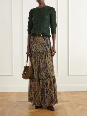 Etro Tiered Paisley-print Metallic Silk-blend Chiffon Maxi Skirt - Multi