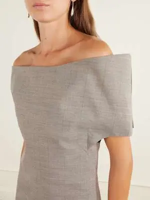 JIL SANDER Off-the-shoulder Bustier Wool Midi Dress