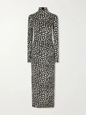 Carolina Herrera Leopard-patterned Stretch-silk Jacquard Maxi Dres