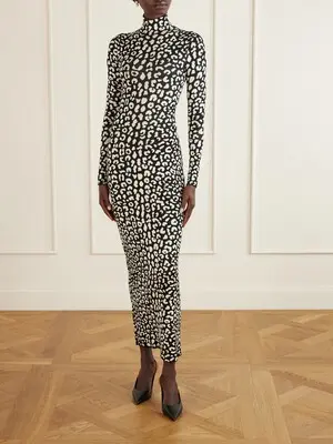 Carolina Herrera Leopard-patterned Stretch-silk Jacquard Maxi Dres