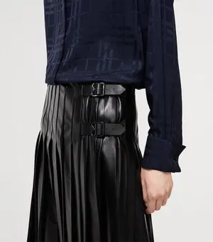 Burberry Leather Pleated Midi Skirt