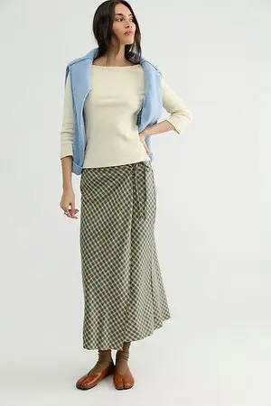 Donni. DONNI. Tencel Plaid Tie Wrap Skirt Lake/butter Plaid
