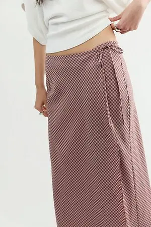 Donni. Tencel Plaid Tie Wrap Skirt - R/espresso Plaid