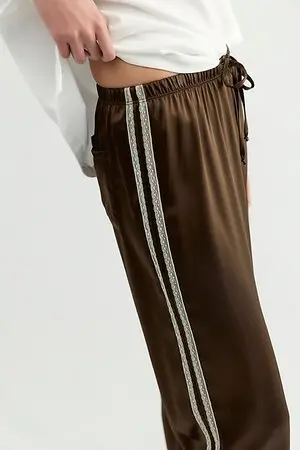 Donni. The Silk Lace Stripe Crop Pants - Espresso