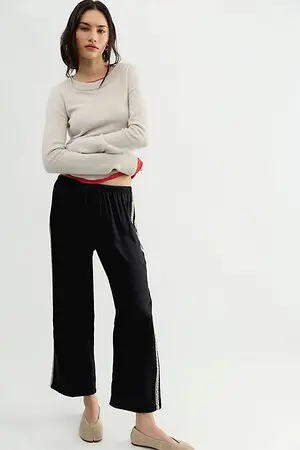 Donni. The Silk Lace Stripe Crop Pants - Jet