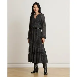 Ralph Lauren Paisley Crinkle Georgette Tiered Dress