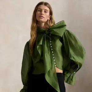 Ralph Lauren Tie-bow Organdy Shirt - Green