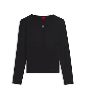 Hugo Stretch-jersey Top With Stacked-logo Print - Black
