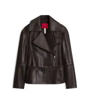 Hugo Oversized-fit Nappa Leather Jacket With Belt