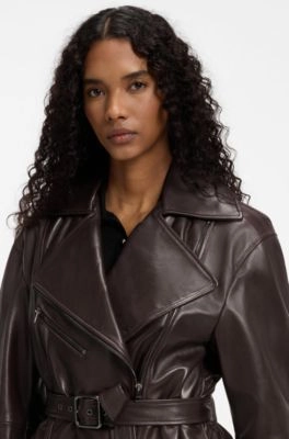 Hugo Oversized-fit Nappa Leather Jacket With Belt
