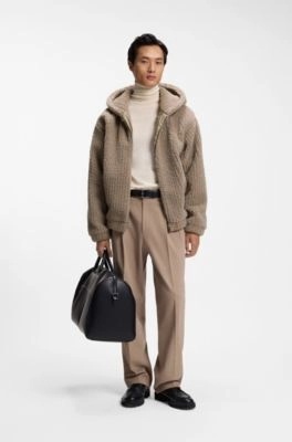 BOSS Zip-up Hoodie Crafted In Teddy Fabric