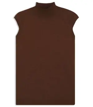 BOSS Sleeveless Mock-neck Sweater In Merino Wool - Brown