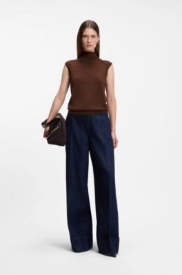 BOSS Sleeveless Mock-neck Sweater In Merino Wool - Brown