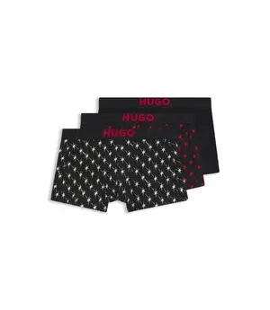 Hugo Three-pack Of Stretch-cotton Trunks With Logo Waistbands - Light Red