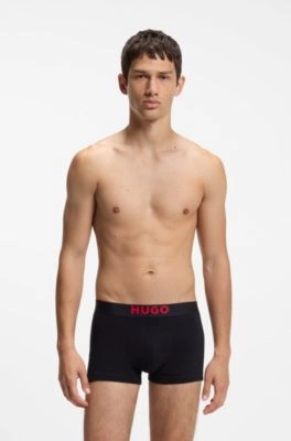 Hugo Three-pack Of Stretch-cotton Trunks With Logo Waistbands