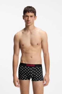 Hugo Three-pack Of Stretch-cotton Trunks With Logo Waistbands