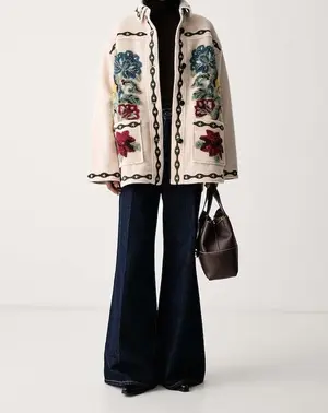 Farm Rio Floral-embroidered Button-up Jacket