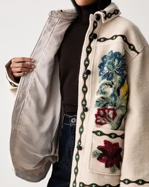 Farm Rio Floral-embroidered Button-up Jacket