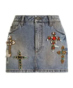 Dolce & Gabbana Denim Miniskirt With Embroidery - Blue