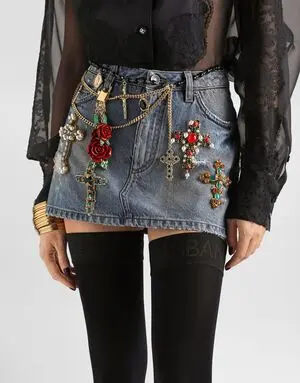 Dolce & Gabbana Denim Miniskirt With Embroidery