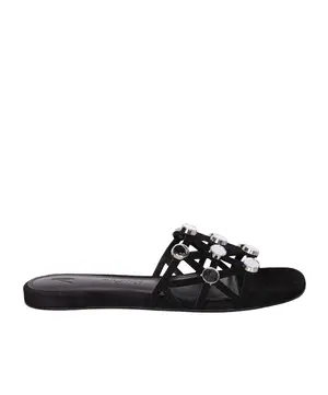 Attico Jewel Embellished Flat Sandals - Black