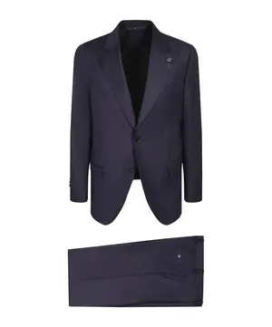 LARDINI Micro-textured Peaked-lapel Suit - Blue