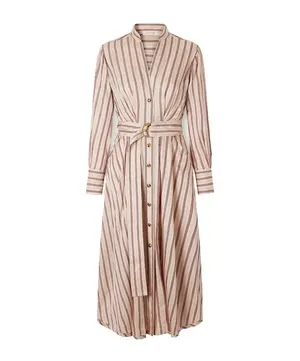 Zimmermann Valiant Belted Striped Satin Midi Dress - No