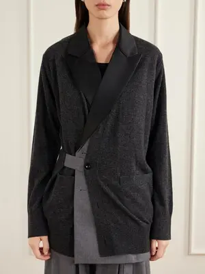 Sacai Satin-trimmed Wool Cardigan