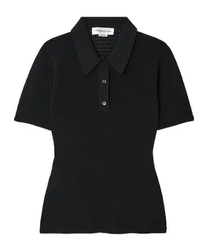 Victoria Beckham Thin Knit Polo Shirt - Black