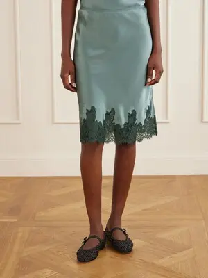 DÔEN Lace-trimmed Silk-satin Midi Skirt
