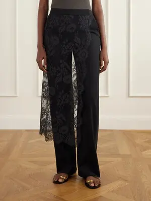 Zimmermann Lace-trimmed Stretch-linen Straight-leg Pants