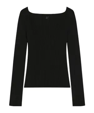 COURREGES Courrèges Square Neck Rib Knit Sweater - Black