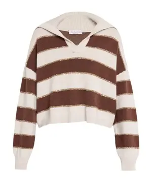 Brunello Cucinelli Striped Cropped Jumper - Beige/brown