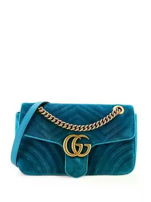 Gucci Gg Marmont Flap Bag Matelasse Velvet Small Shoulder Bag - Blue