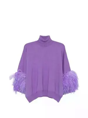 Alberta Ferretti Feather-trim Roll-neck Sweater - Purple