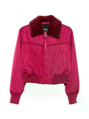 Patrizia Pepe Faux-fur Collar Satin Bomber Jacket - Pink