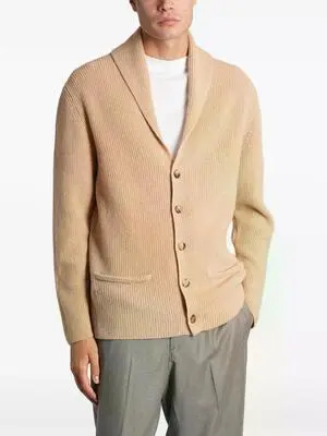 BALLANTYNE Shawl-collar Ribbed-knit Cardigan - Neutrals