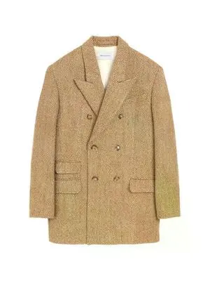 AMI Paris Double Breasted Herringbone Wool Blazer - Neutrals