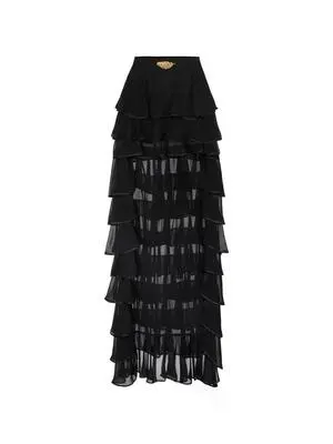 Elisabetta Franchi Skirt In Georgette Fabric With Flounces - Black