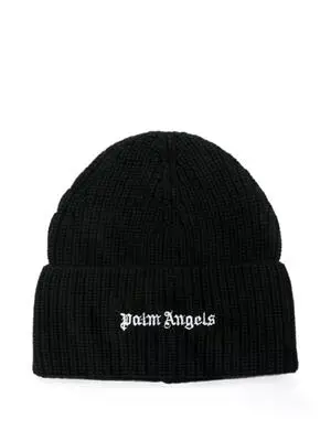 Palm Angels Logo-embroidered Beanie Hat - Black