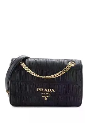 Prada Chain Flap Shoulder Bag Nappa Gaufre Small Crossbody Bag - Black