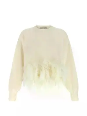 Alberta Ferretti Feather-embellished Cropped Sweater - Neutrals