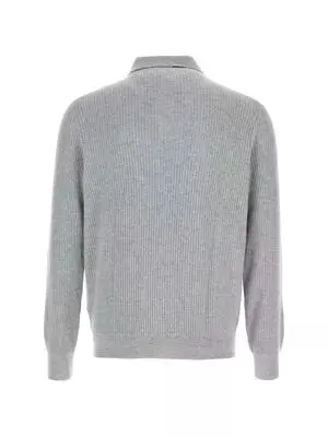 Fedeli Ribbed-knit Long-sleeve Polo Shirt - Grey