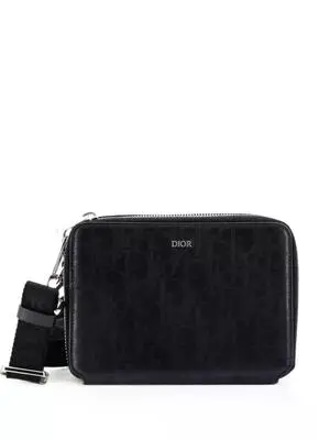 Dior Double Zip Pouch Oblique Galaxy Leather Crossbody Bag - Black