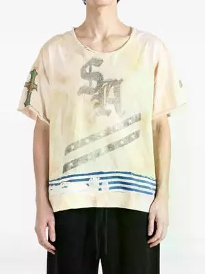 SAITOS Hybrid Cross Distressed T-shirt - Neutrals