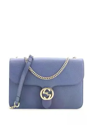 Gucci Interlocking Leather Medium Shoulder Bag - Blue